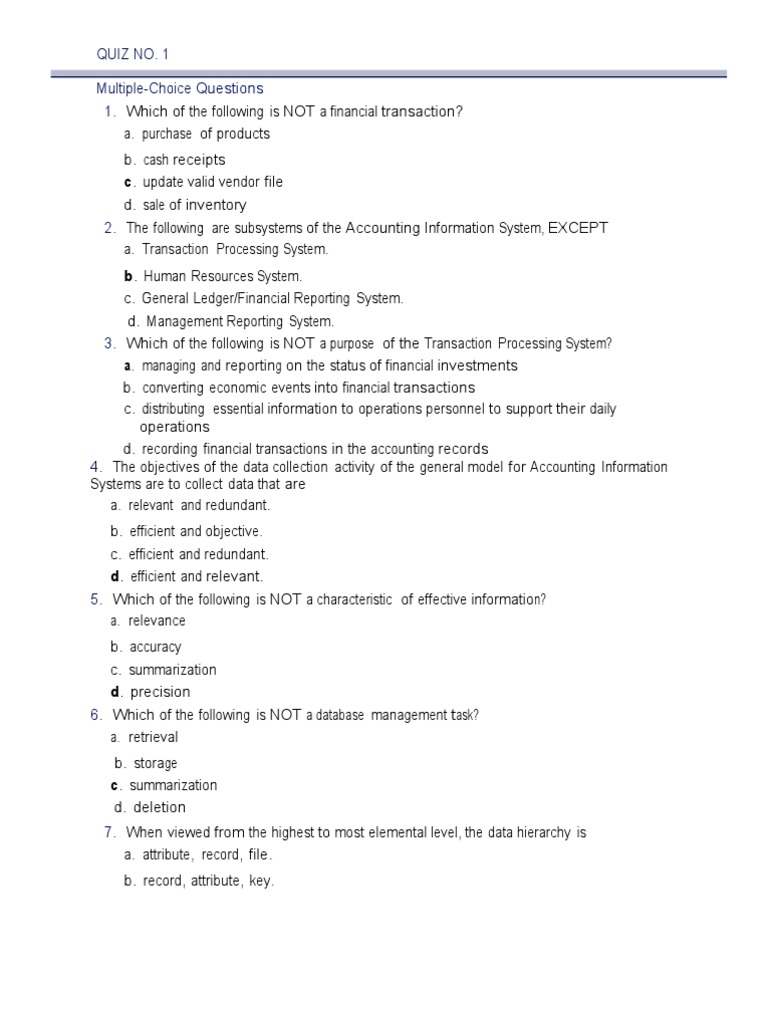 Quiz on Accounting Information Systems and Distributed Data Processing ...