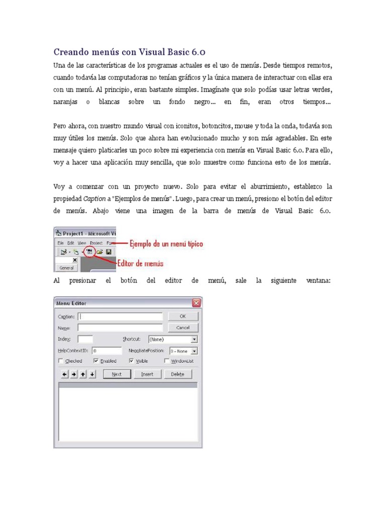 Creando Menús Con Visual Basic 6 | PDF | Menú (Computación) | Básico