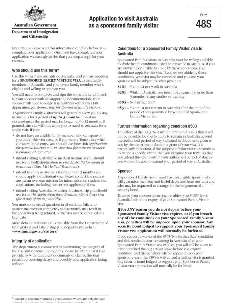 Sponsored Family Visitor Visa Form 48S | PDF | Travel Visa | Passport