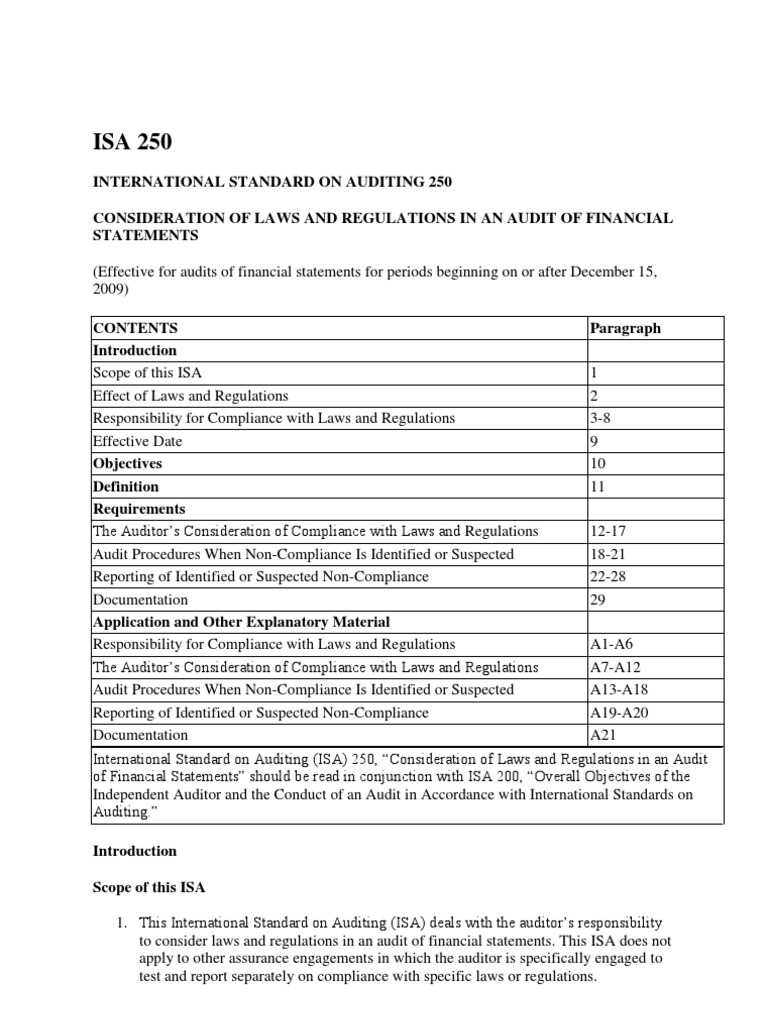 Isa 250 | Financial Audit | Audit