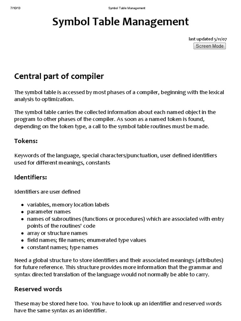 Symbol Table Management in Compilers | PDF | Scope (Computer Science ...