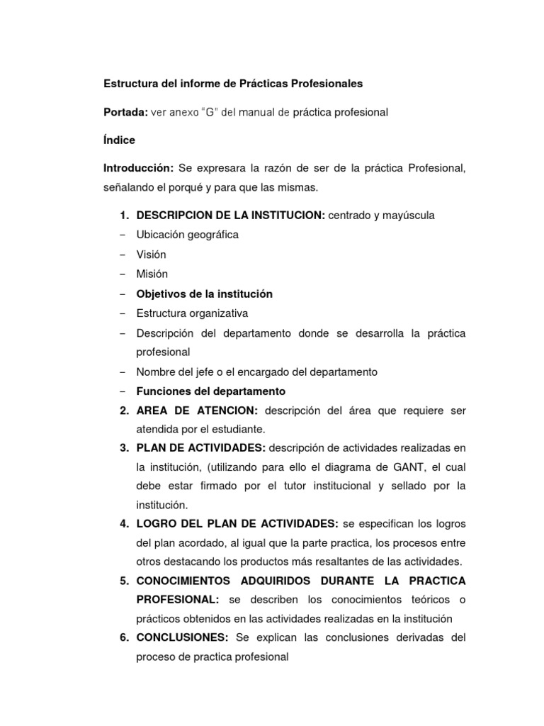Estructura Del Informe de Prácticas Profesionales | PDF | Institución | Papel