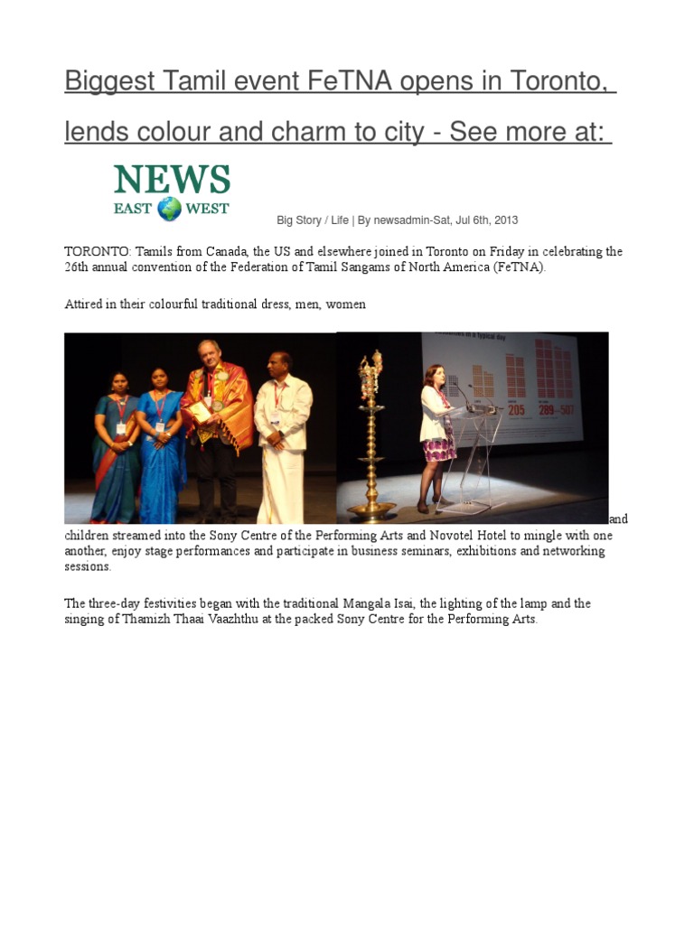 FeTNA 2013: Celebrating Tamil Culture in Toronto | PDF | Sri Lanka | Tamils