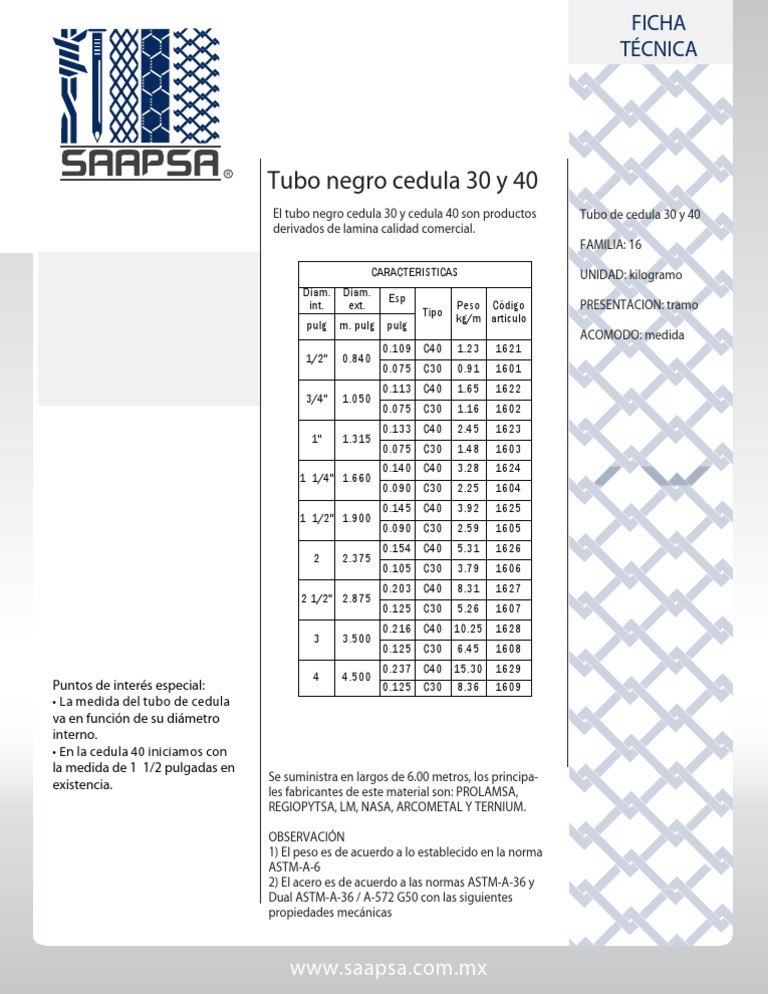 Tubo Cedula 30 40 | PDF