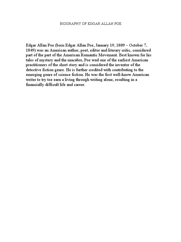 Edgar Allan Poe: Life and Legacy | PDF