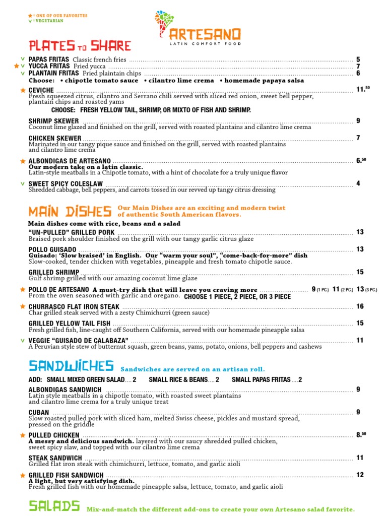 Artesano Food Menu | PDF | Salad | North American Cuisine