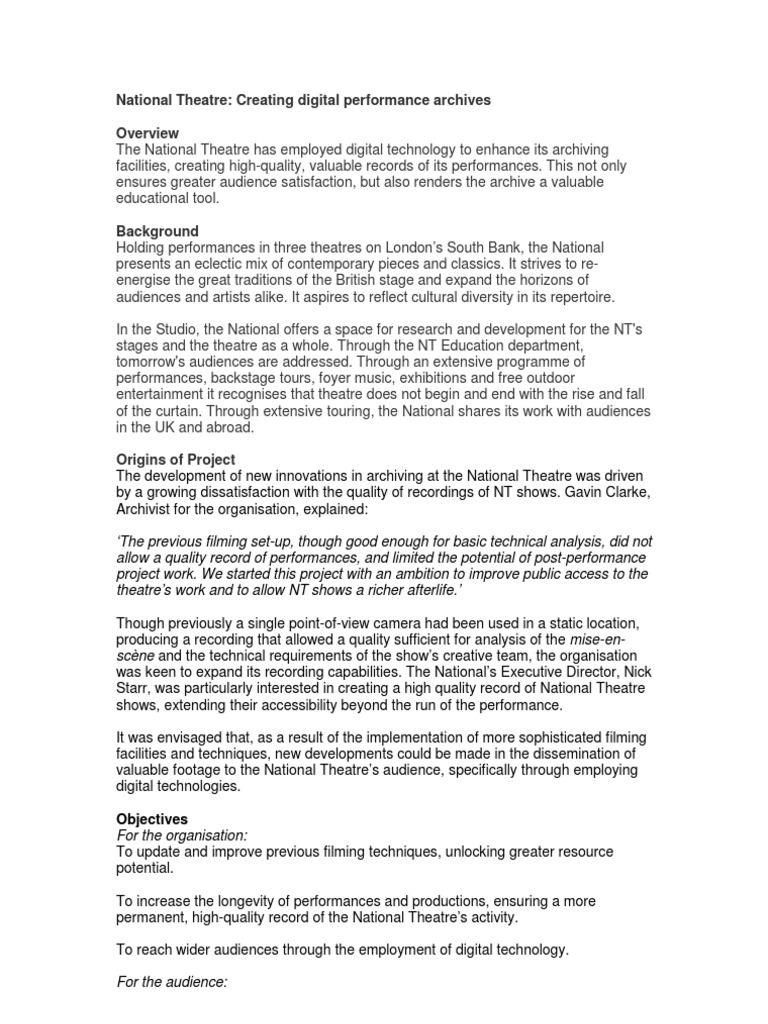 National Theatre Case Study | PDF | World Wide Web | Internet & Web