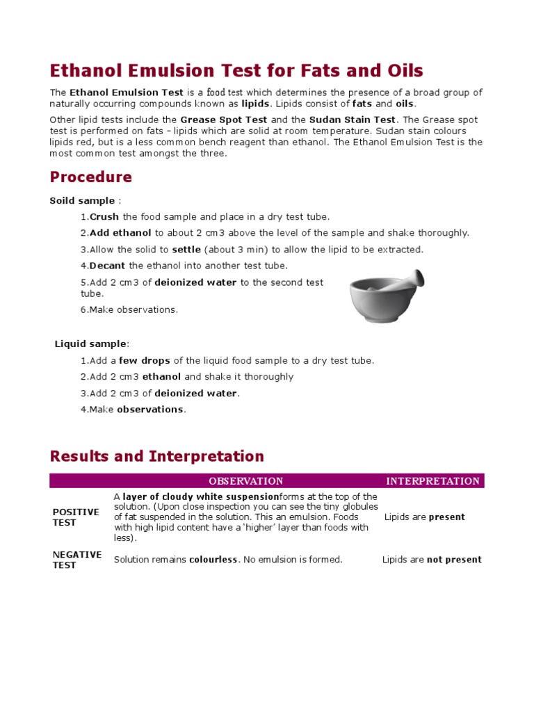 Ethanol Emulsion Test | PDF | Solubility | Solution