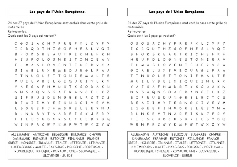 les pays de l'ue - mots mêlés_fiche élèves