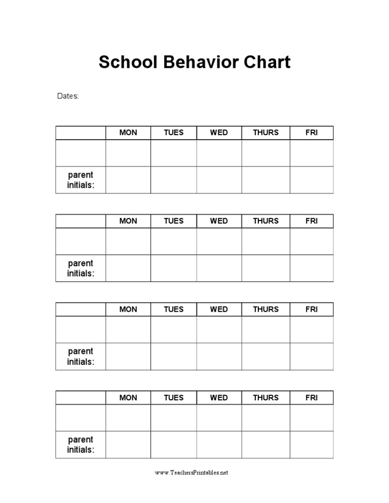 School Behavior Chart: Parent Initials | PDF