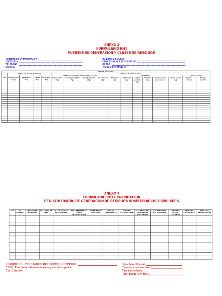 FORMATOS_RH1_Y_RH2 | Residuos | Bienestar