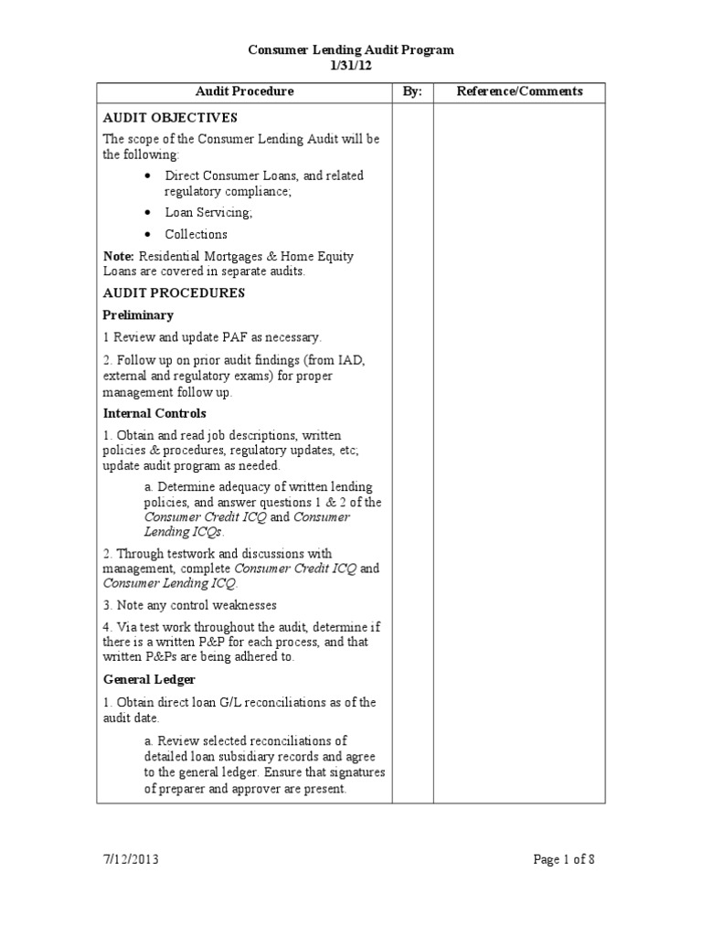 Consumer Lending Audit Overview | PDF | Loans | Credit (Finance)
