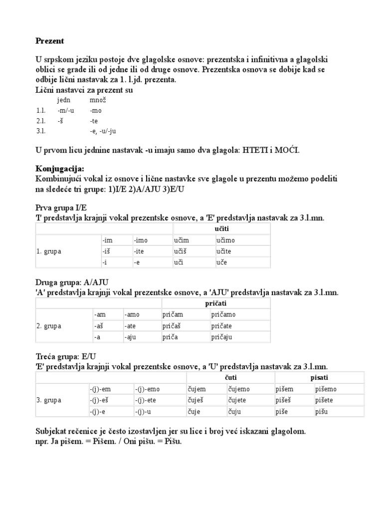 Srpski Glagoli Prezent | PDF