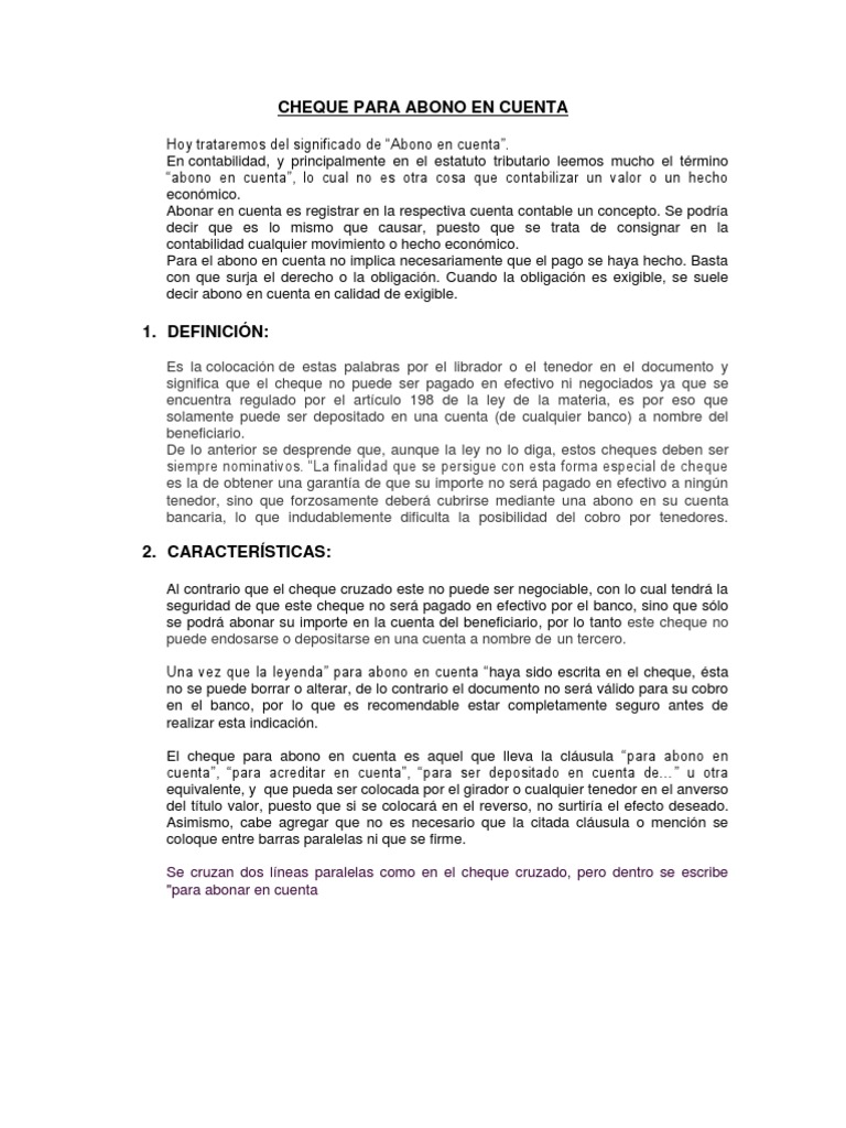 Cheque para Abono en Cuenta | PDF | Cheque | Bancos
