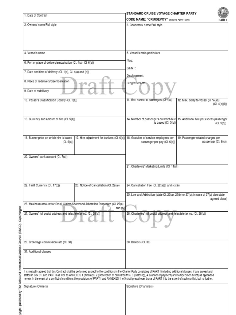 Standard Cruise Voyage Charter Party | PDF | Indemnity | Arbitral Tribunal