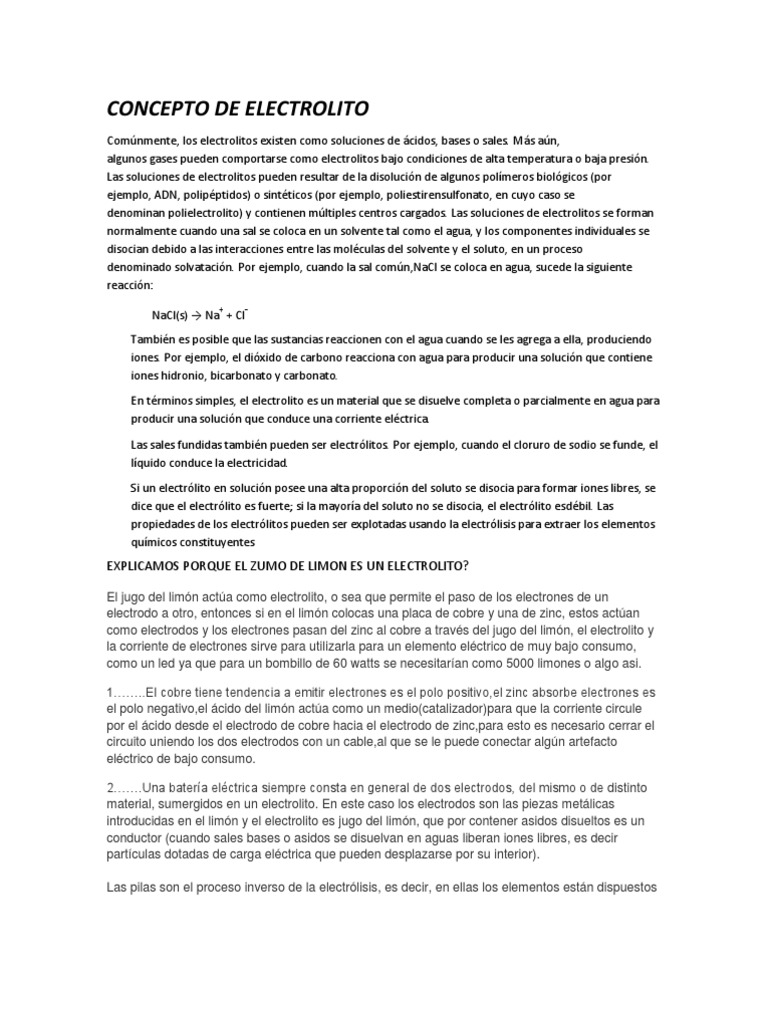 Definición y Concepto de Electrolitos | PDF | Electrólito | Química