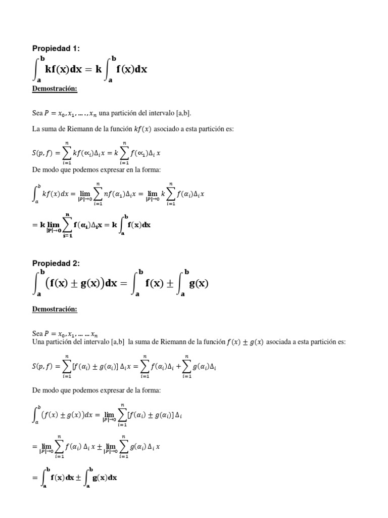 Demostracion de Las Propiedades de Calculo Integral | PDF | Integral | Derivado