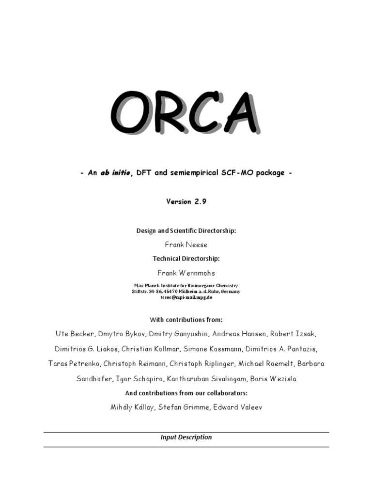 Orca Manual | PDF | Density Functional Theory | Hartree–Fock Method