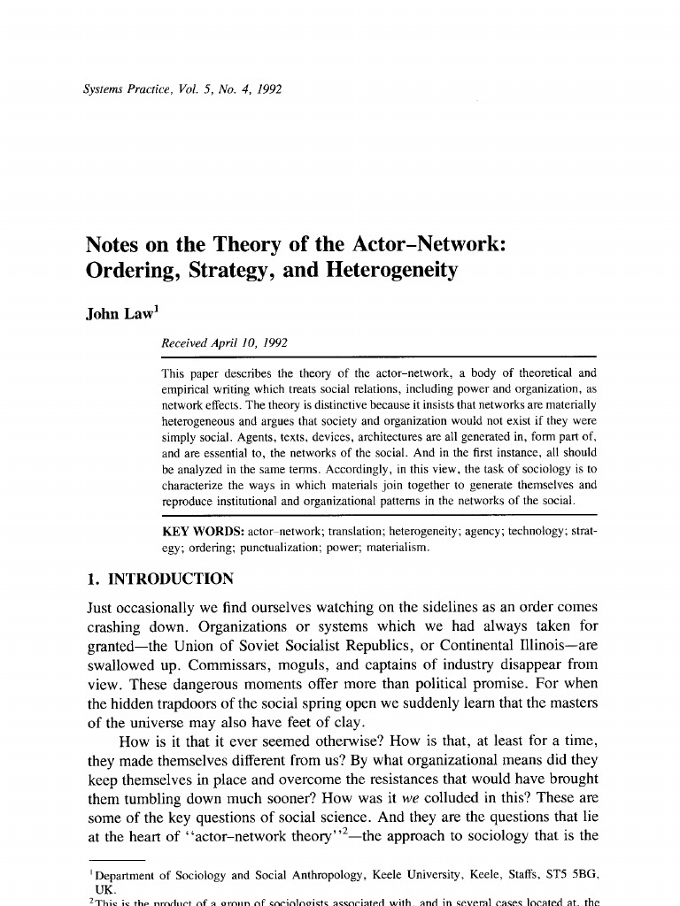 Actor-Network Theory Explains How Order Emerges | PDF | Reductionism ...