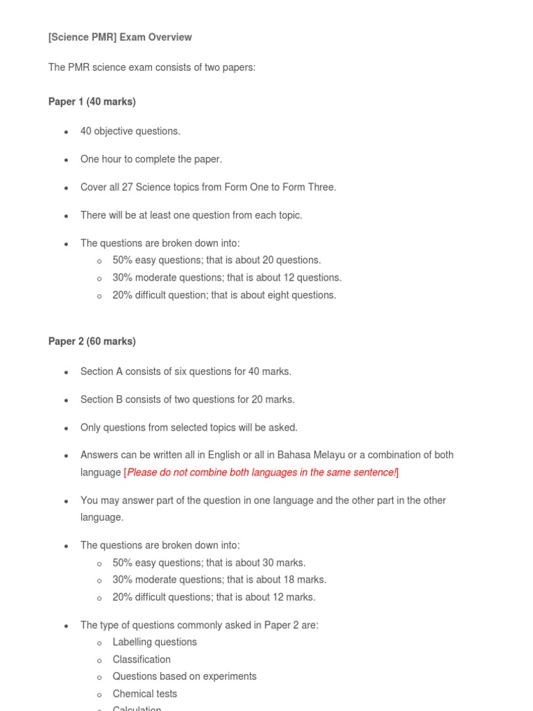 Paper 1 (40 Marks) : (Science PMR) Exam Overview | PDF | Electrical ...