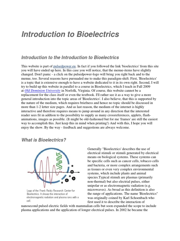 Introduction To Bioelectrics | PDF | Plasma (Physics) | Electromagnetism
