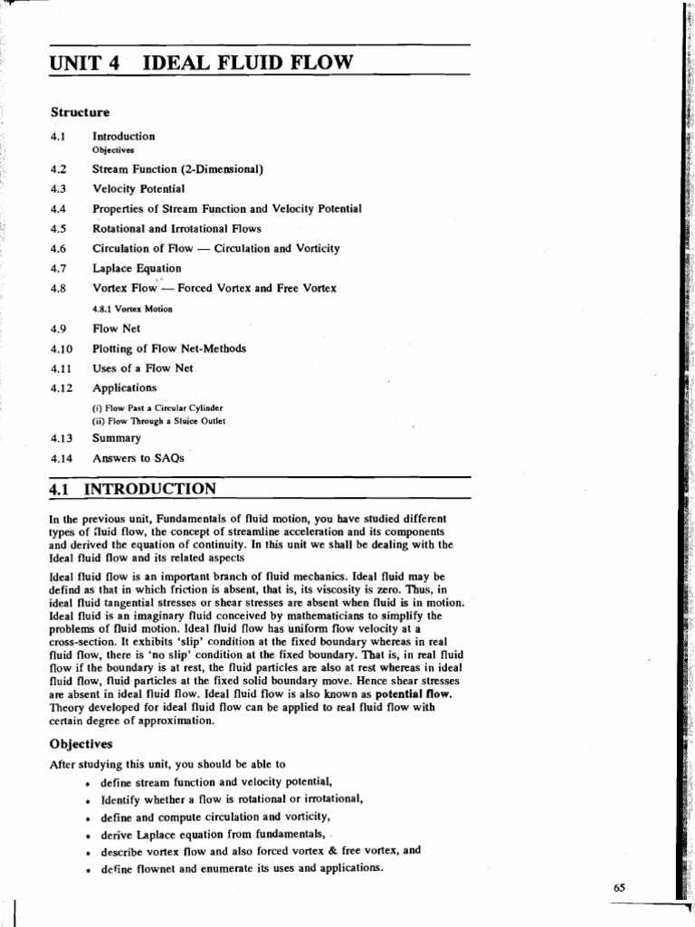 Unit 4 Ideal Fluid Flow: Structure | PDF | Vortices | Fluid Mechanics