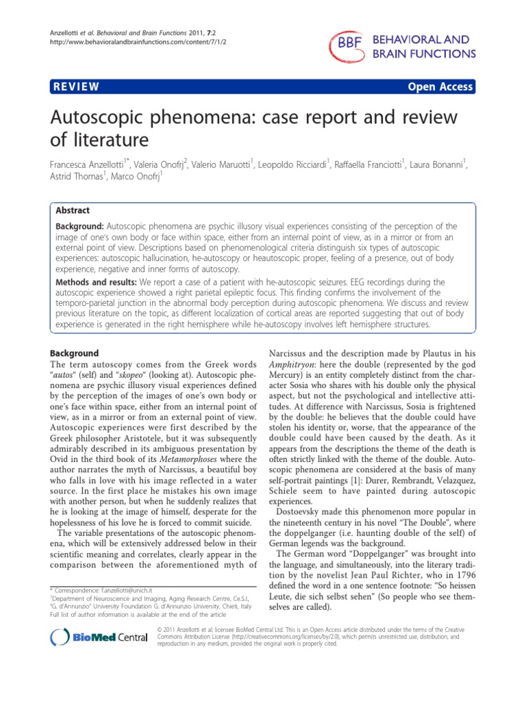 Autoscopic Phenomena Case Report and Review | PDF | Parietal Lobe ...