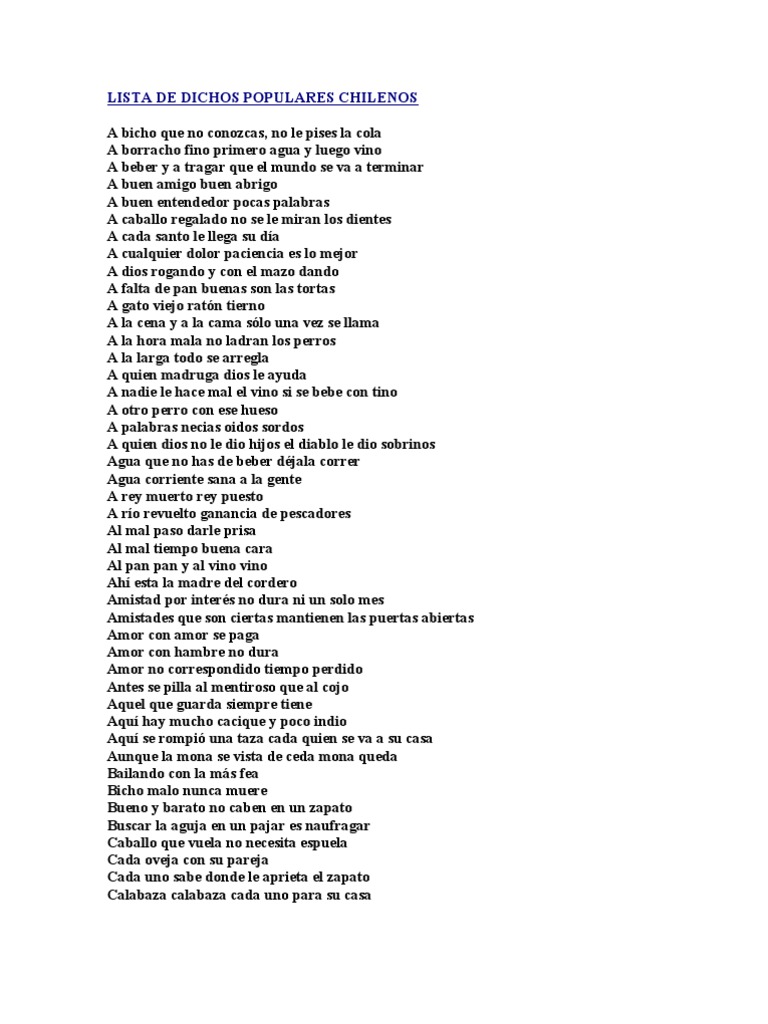 Lista de Dichos Populares Chilenos | Pollo | Gatos