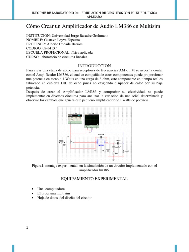Amplificador LM386 en Multisim | PDF | Amplificador | Electromagnetismo