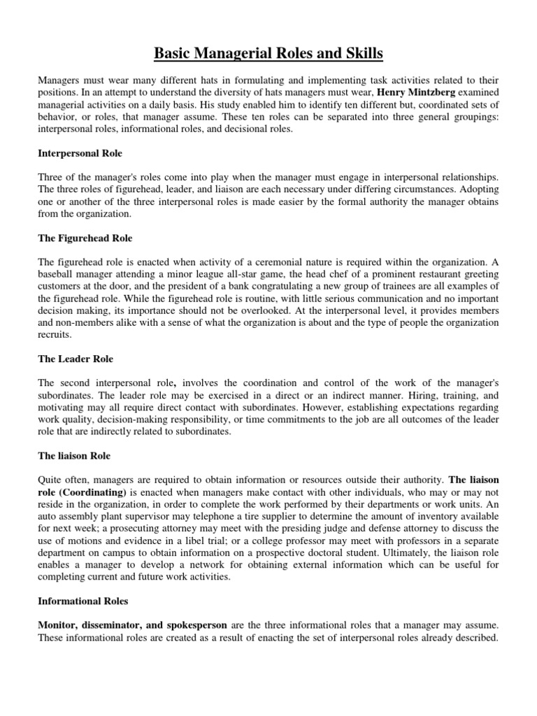 Basic Managerial Roles and Skills | PDF | Strategic Management | Motivation