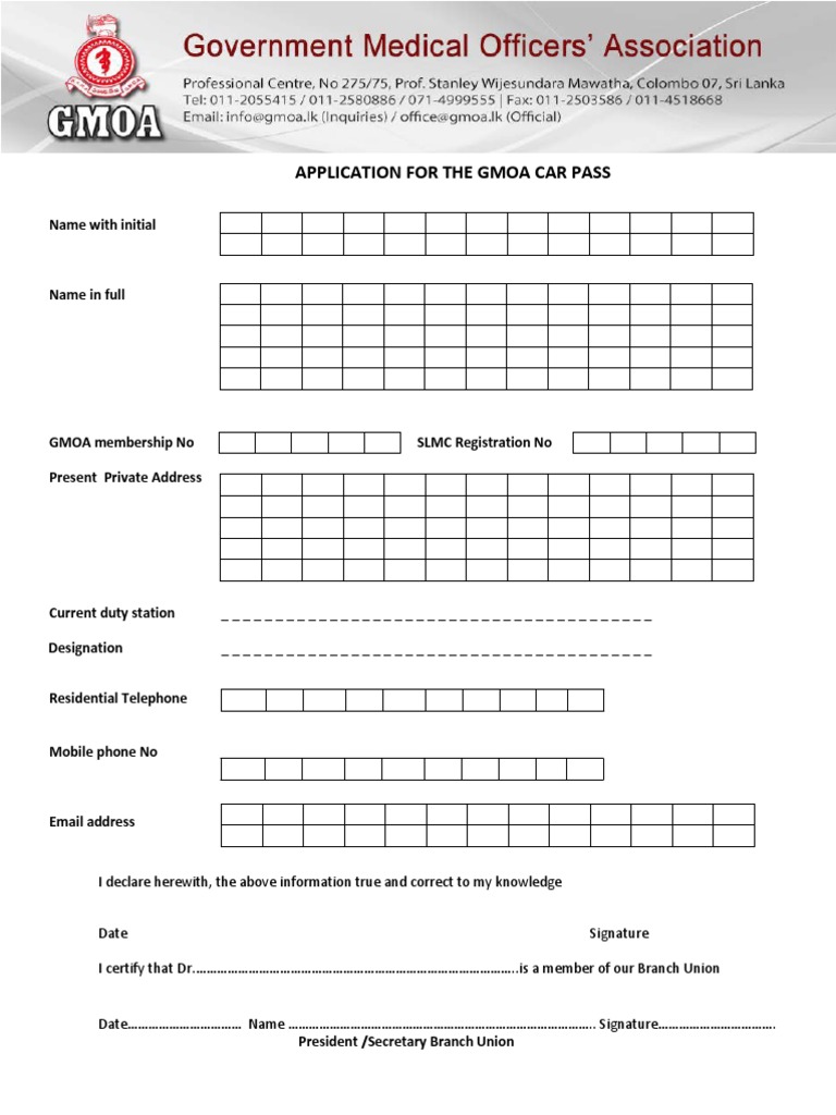GMOA Car Pass Application Form | PDF