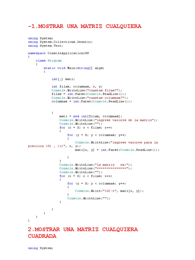 5.matrices Bidimensionales | PDF | Matriz (Matemáticas) | Análisis ...