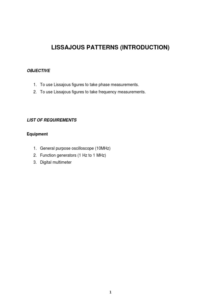 Lissajous Patterns (Introduction) : Objective | PDF | Phase (Waves ...