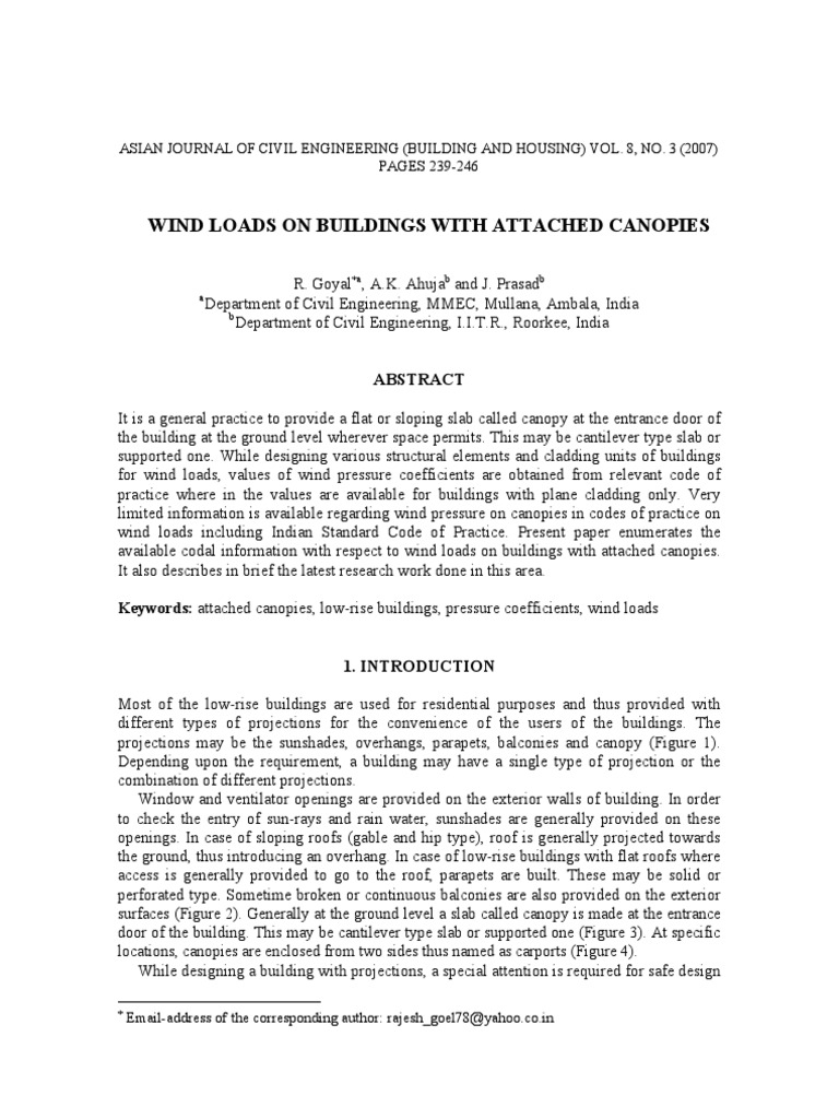 Wind Loads On Buildings With Attached Canopies | PDF | Pressure | Wound