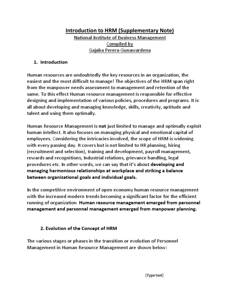 Introduction To HRM (Supplementary Note) : (Type Text) | PDF | Human ...