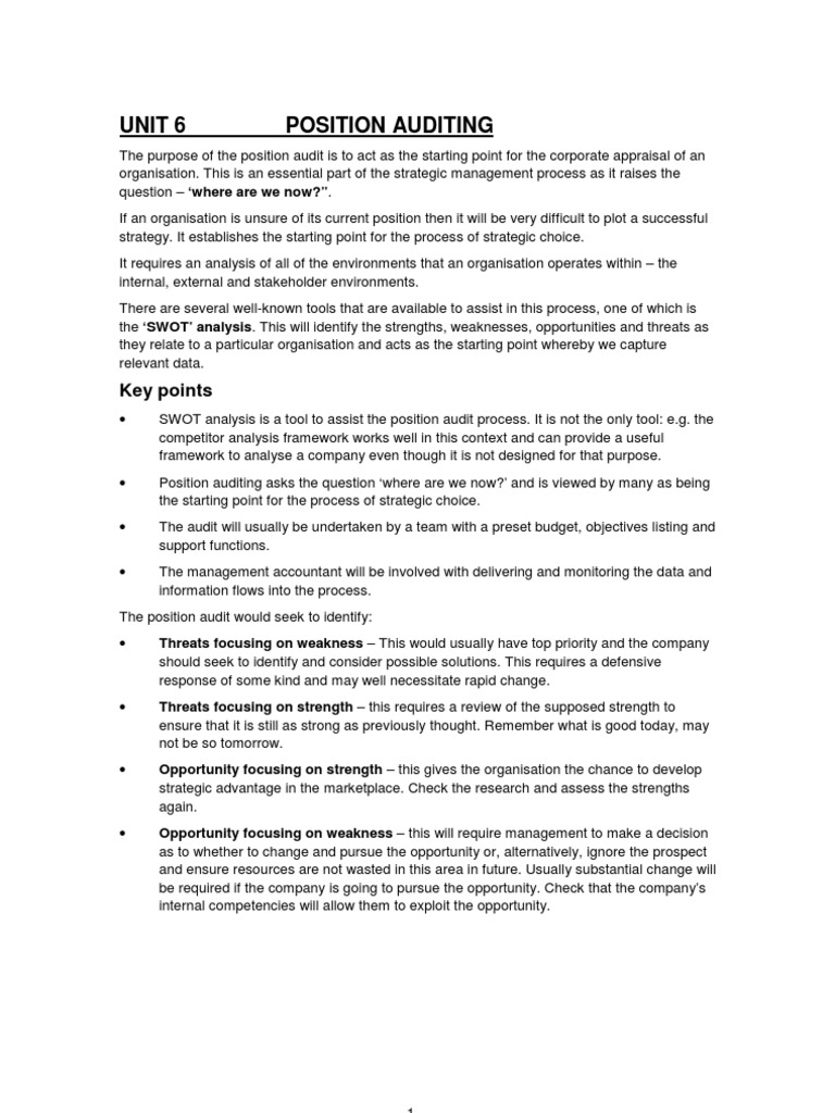 Strategic Position Audit Guide | PDF | Swot Analysis | Scenario Planning