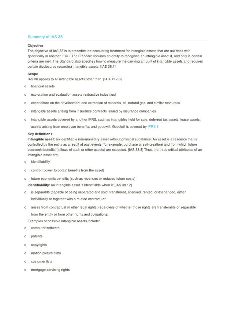 Summary of IAS 38 | Intangible Asset | International Financial ...