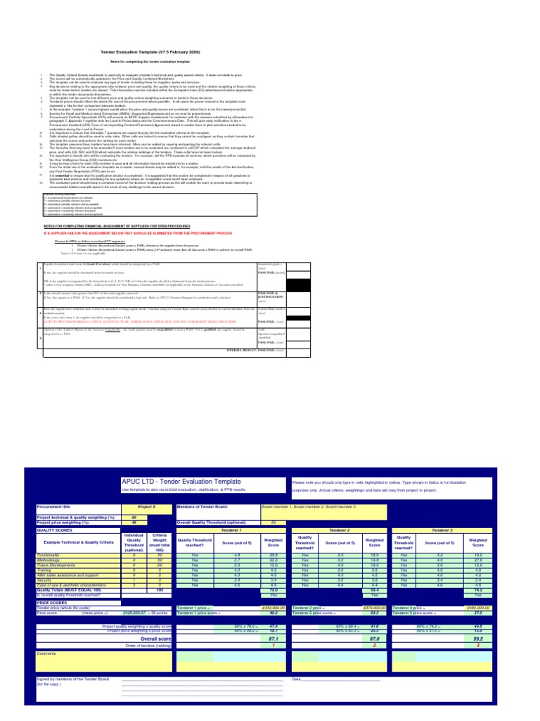 Tender Evaluation Template | Procurement | Business