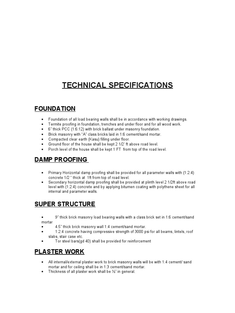 Technical Specifications | PDF | Masonry | Concrete