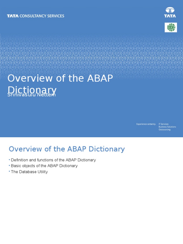 Overview of The ABAP Dictionary: Srinivasulu Nettem | Download Free PDF | Data Model ...