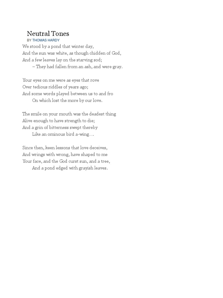 Neutral Tones (Integral) by Thomas Hardy | PDF
