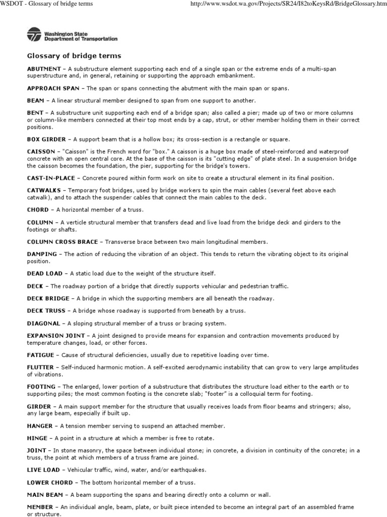 WSDOT - Glossary of Bridge Terms | PDF | Truss | Deep Foundation