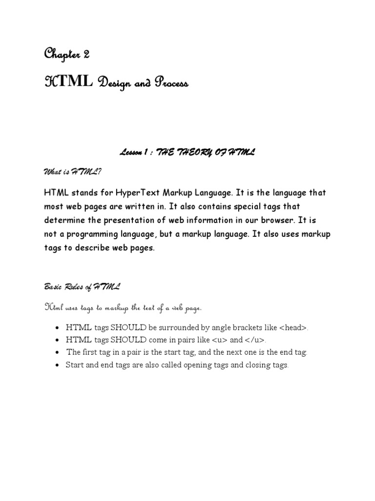 HTML Chapter 2 Lesson | PDF | Html | Html Element