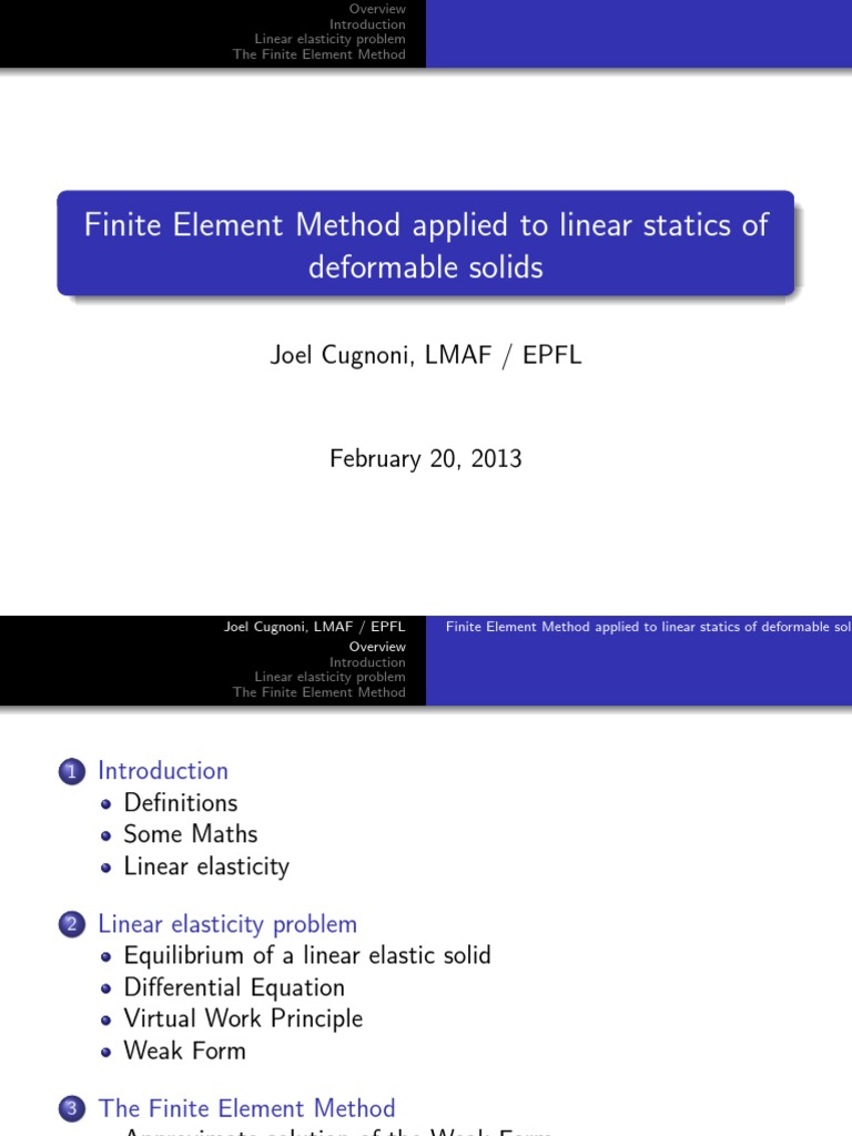Linear Statics Fem Hand Out | PDF | Linear Elasticity | Finite Element Method