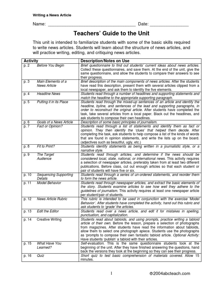 Writing Newsarticle Middle | PDF | News | Journalism