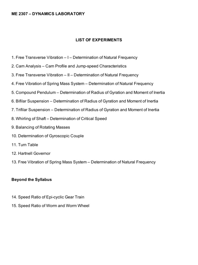 Me 2307 - Dynamics Laboratory | PDF