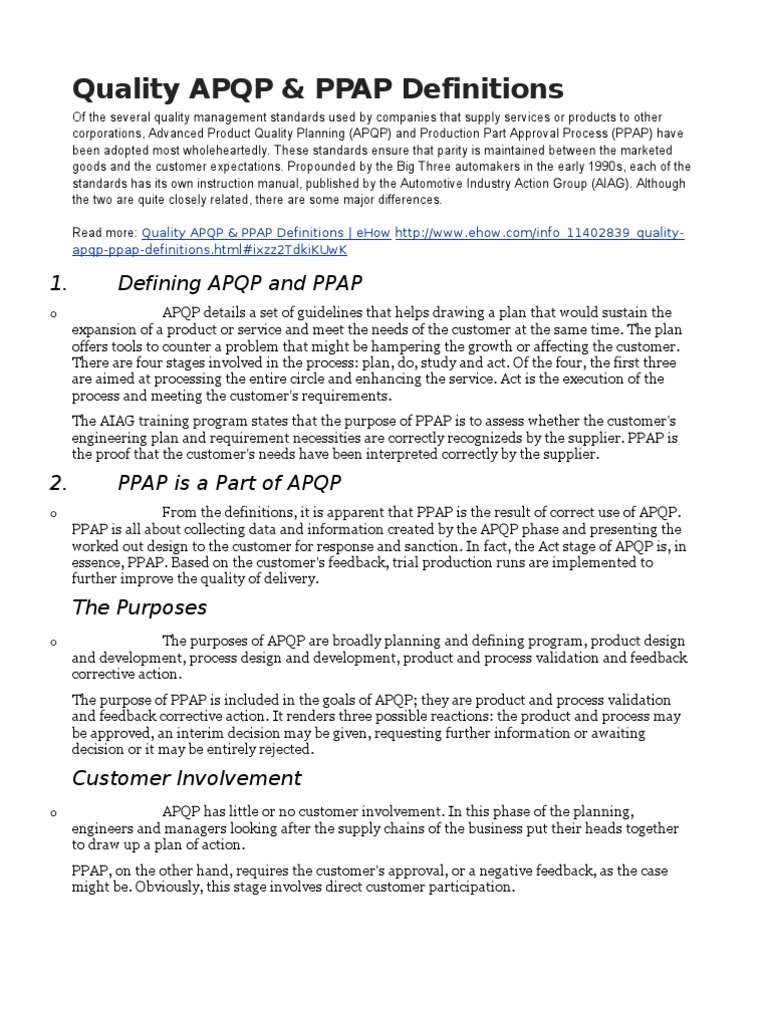 APQP vs PPAP: Key Differences Explained | PDF | Quality (Business) | Industries