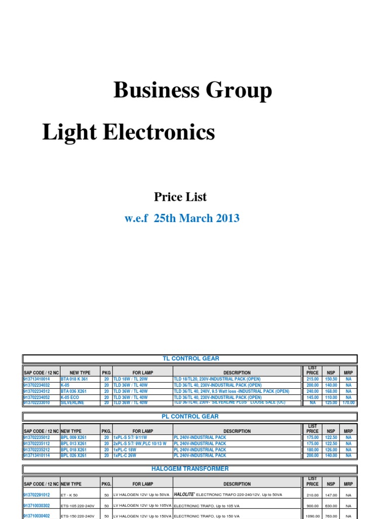 Light Electronics Price List 2013 | PDF | Sodium | Atoms