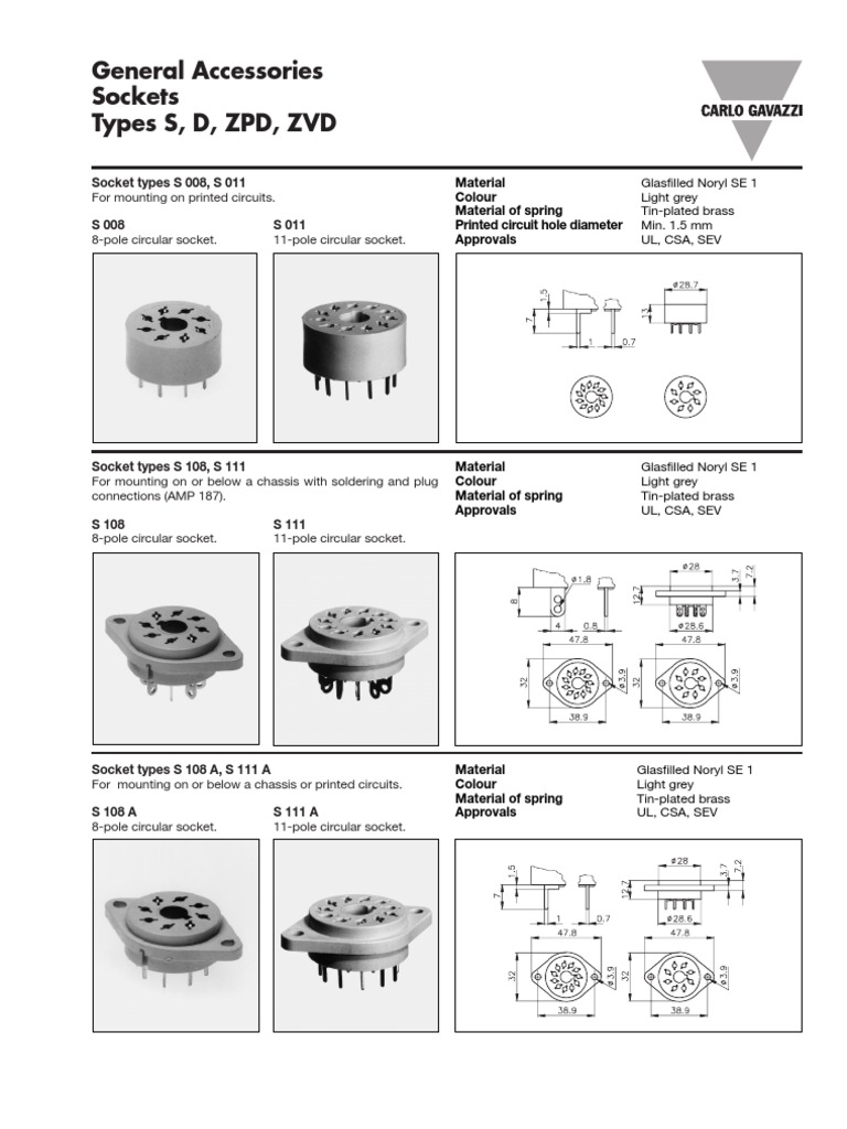 General Accessories Sockets Types S, D, ZPD, ZVD | PDF | Electrical ...