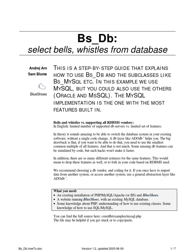 Bs - DB:: Select Bells, Whistles From Database | PDF | Sql | My Sql